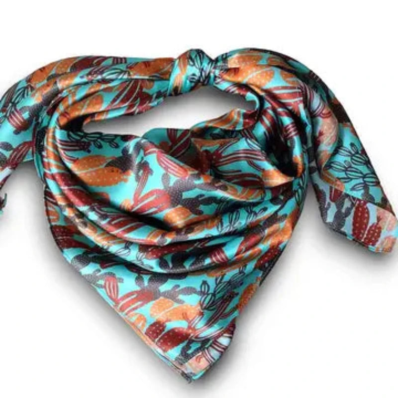 100% SILK WILD RAG -TURQUOISE AND RUST CACTUS – Ranch By Design